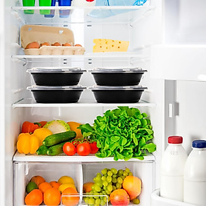 Suwimut 60 Pack Meal Prep Containers for Food Storage, 24 oz Disposable Black Round Plastic Food Containers Lunch Boxes Bowls with Lids, BPA Free Food Grade, Freezer and Microwave Safe