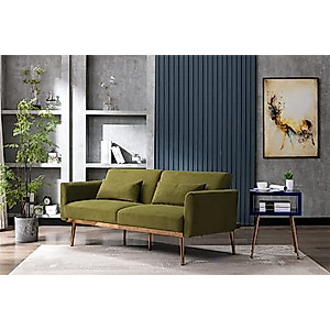 SZLIZCCC 68 "- Velvet Sofa, Accent Sofa, Loveseat Sofa Convertible Sofa Sleeper, with Gold Metal Feet, with Two Rectangular Waist Pillows, Suitable for Small Spaces (Olive Green)