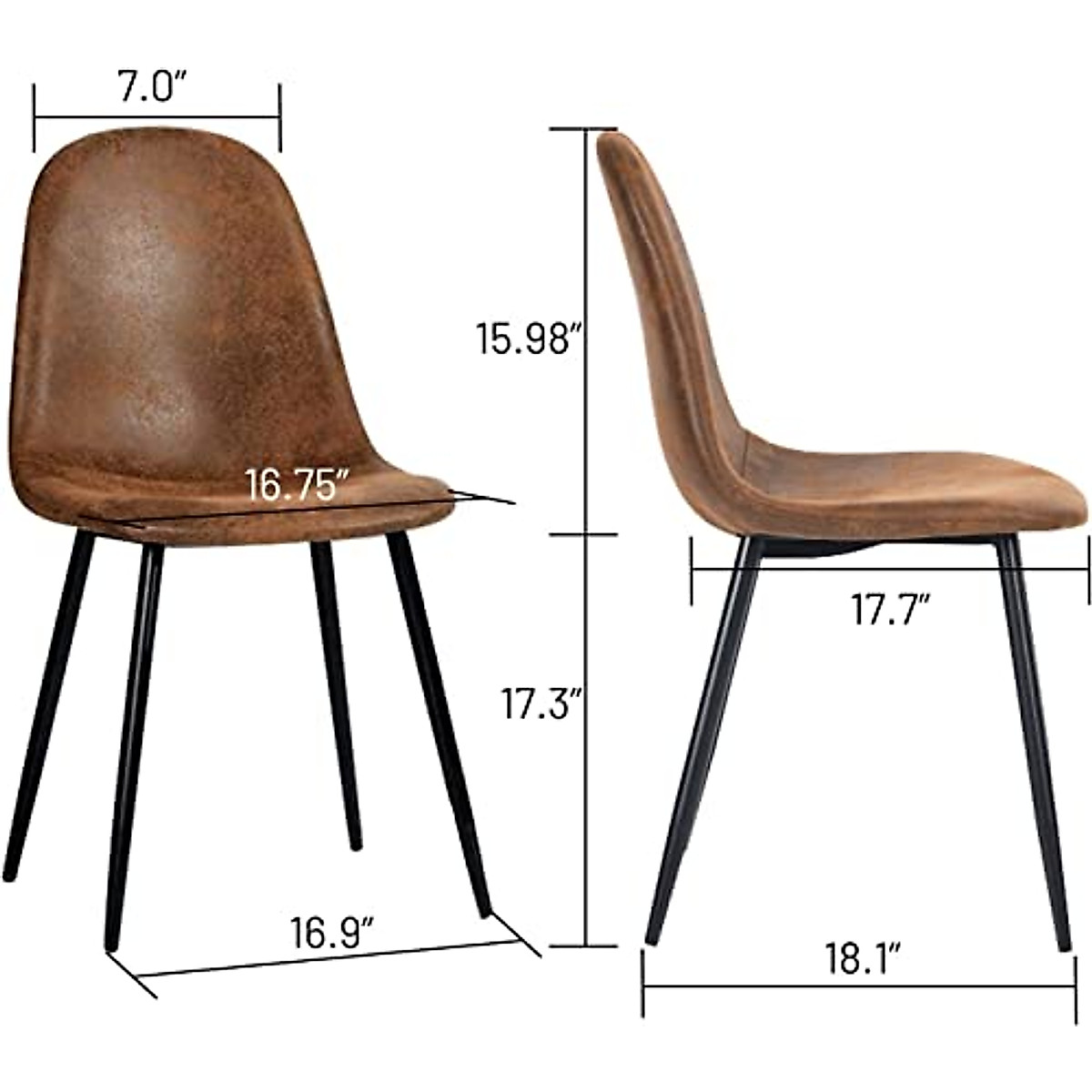 Dining Chairs Set of 4 Modern Suede PU Leather Comfortable Side Seating with Black Metal Legs for Kitchen, Guest, Brown