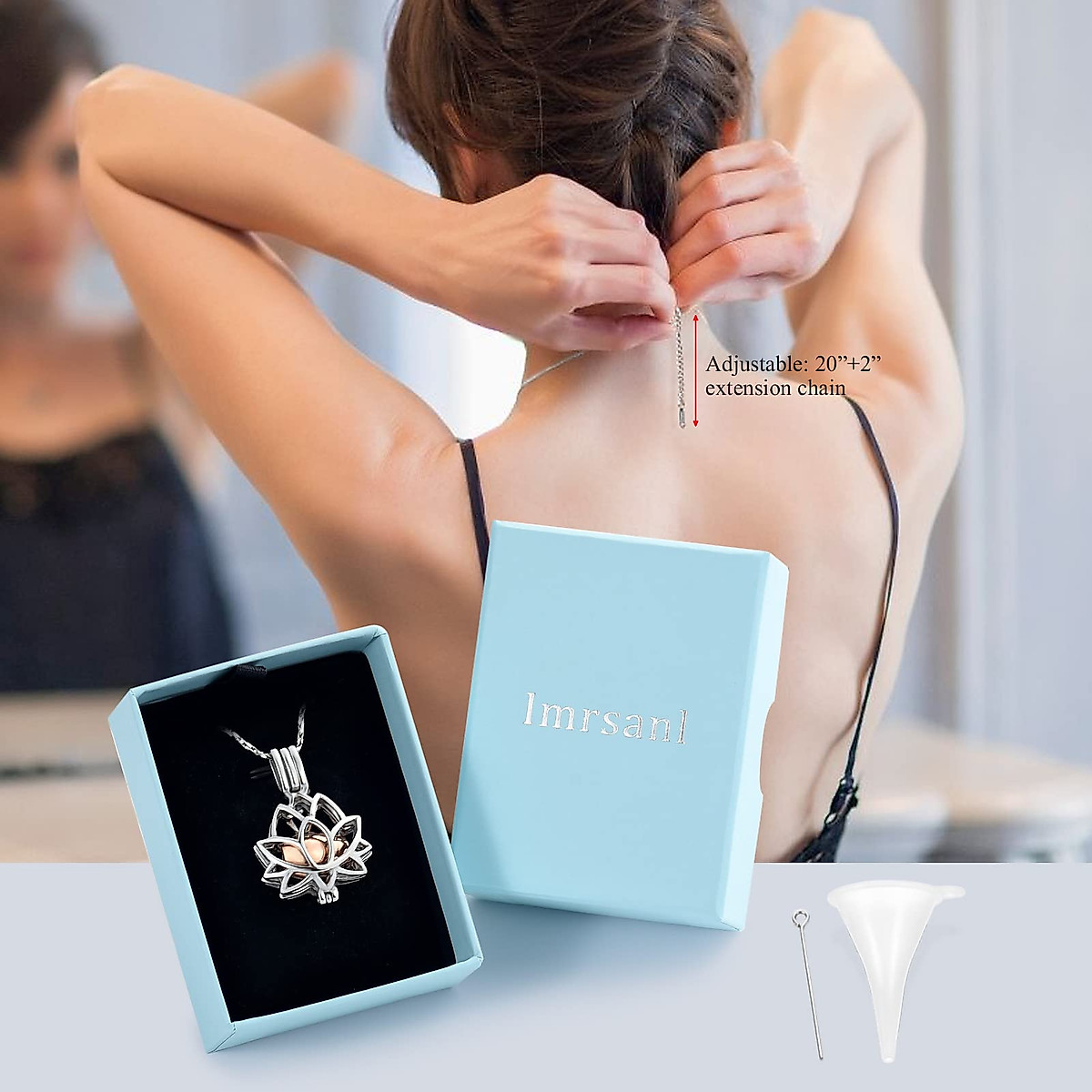 Imrsanl Cremation Jewelry for Ashes - Lotus Flower Ashes Pendant Necklace with Mini Keepsake Urn Memorial Ash Jewelry (Rose Gold)