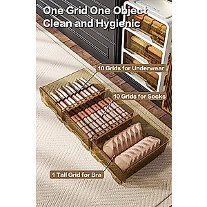 Socks Underwear Bra Drawer Organizer Divider, 1+10+15 Cell Closet Organizer for Clothing, Stackable Plastic Bins, Dresser Organizer Bins for Bedroom Organization, Folding Storage Boxes Set(3 in 1)