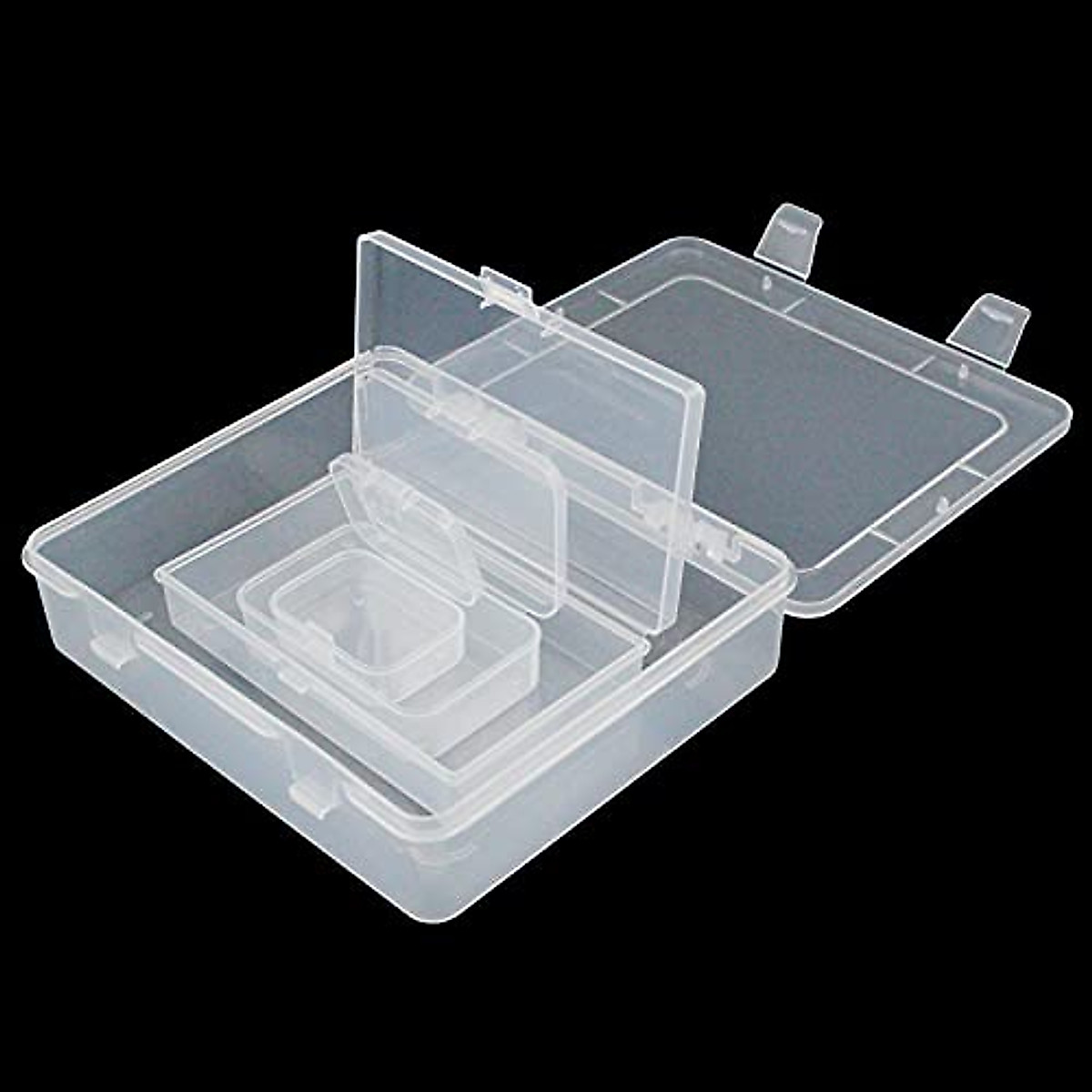 Goodma 7 Pieces Mixed Sizes Rectangular Empty Mini Clear Plastic Organizer Storage Box Containers with Hinged Lids for Small Items and Other Craft Projects