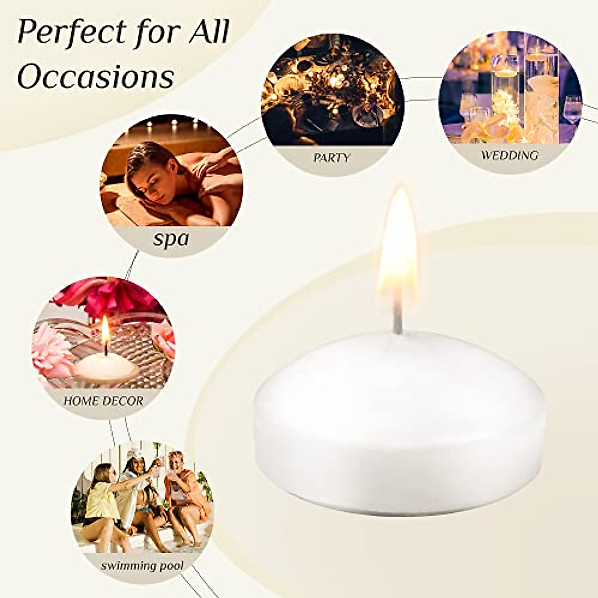 TRINIDa Floating Candles 3 Inch 12 Pack White Candle Set, 8+ Hours Burn Time – Premium Quality, Smokeless & Dripless Smooth Flame– Beach, Wedding, Party Accessory & Home Decor
