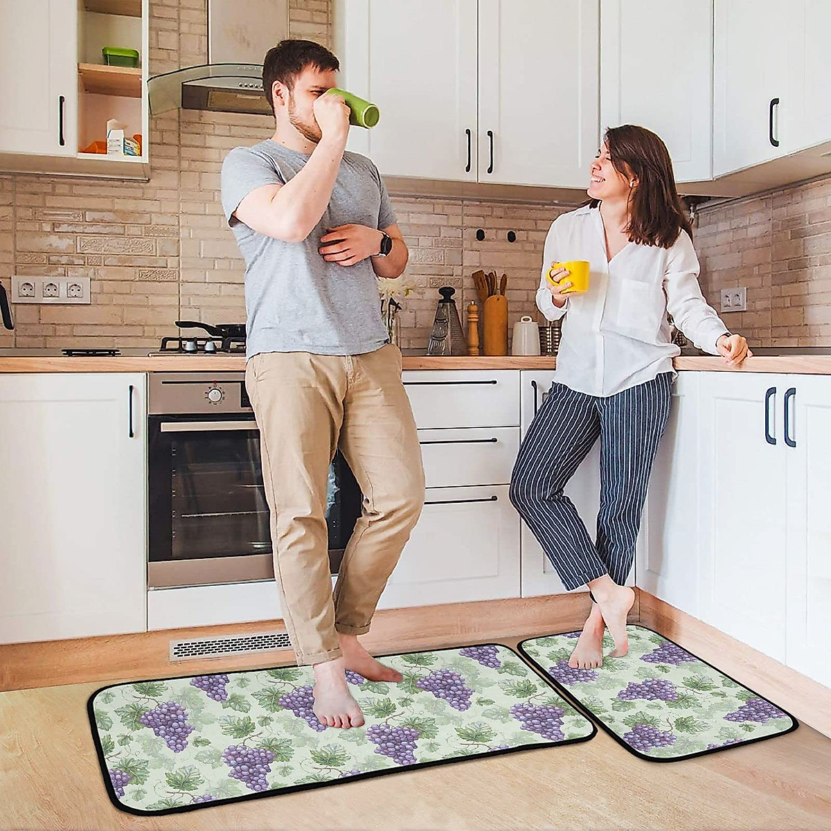 ALAZA Grapes Purple Kitchen Mat Set 2Piece,Super Absorbent Kitchen Rugs Mats Non Slip Waterproof Easy Clean Carpets Rugs for Kitchen Floor Sink Laundry Runner Area Rug Carpet