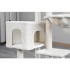 AIWIKIDE Cat Tree Has Scratching Toy with A Ball Activity Centre Cat Tower Furniture Jute-Covered Scratching Posts,Beige