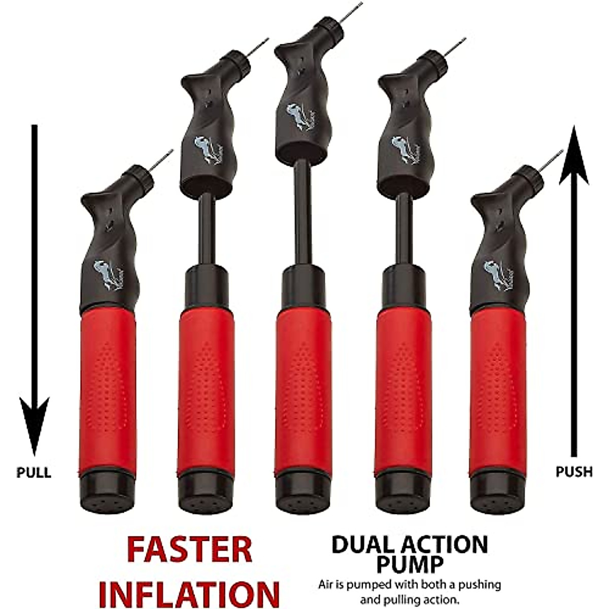 Valiant Sports Ball Pump Inflator with 5 Needles (Pin) and Pouch, Dual Action Hand Held Portable Air Pump with pins to Inflate Soccer Ball, Football, Volleyball, Rugby,Netball & Basketball (Red)