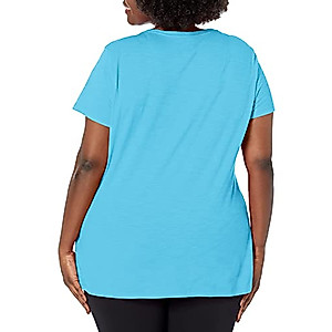 JUST MY SIZE womens Slub Jersey Short Sleeve Shirred V-neck T-shirt fashion t shirts, Process Blue, 2X US
