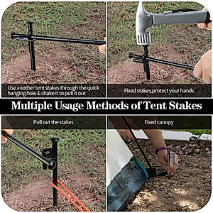 8/10/12/16in Tent Stakes and Hammer Set, 8pcs Heavy Duty Forged Steel Tent Stakes + Camping Hammer + Storage Pouch, Available in Rocky Place(8pcs 10in Stakes and Hammer)