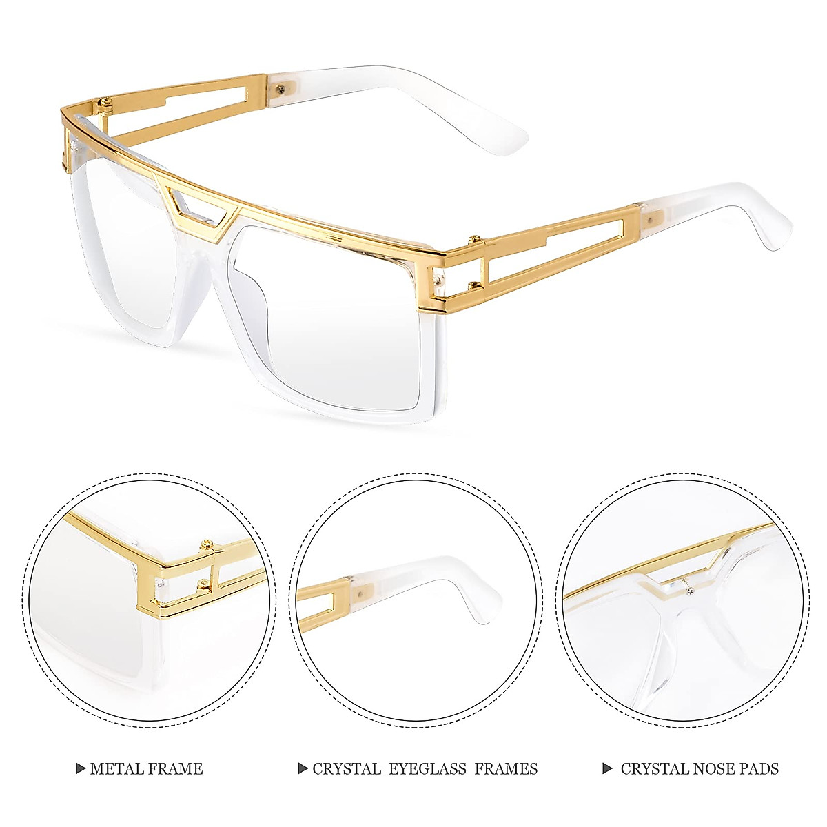 Yewong Women Hip Hop Costume Kit Old School DJ Sunglasses Gold Plated Chunky Rope Chain Bamboo Hoop Earrings 80s/90s Punk Hip Hop Rapper Style Accessories Set for Women Girls