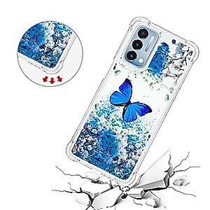 CAIYUNL for OnePlus Nord N200 5G Case with Tempered Glass Screen Protector, Glitter Bling Flowing Liquid Sparkle Women Girls Soft TPU Shockproof Protective Cute Case for OnePlus Nord N200 5G-Butterfly