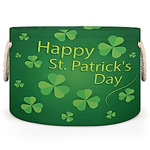 St. Patrick's Day Green Clover Leaves (3) Large Round Baskets for Storage Laundry Baskets with Handles Blanket Storage Basket for Bathroom Shelves Bins for Organizing Nursery Hamper Girl Boy