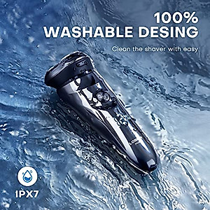 Men's Electric Shaver - LOBINH 3D Rechargeable Waterproof IPX7 Wet & Dry Shaving Electric Razor Rotary Shaver for Men with Pop-up Sideburn Trimmer,1 Hour Fast Charging, LCD Power Indicator - PA188