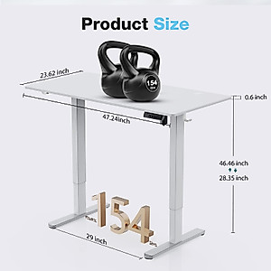 Sweetcrispy Electric Standing Desk, 48 x 24in Adjustable Height Electric Stand up Desk Standing Computer Desk Home Office Desk Ergonomic Workstation with 3 Memory Controller, White