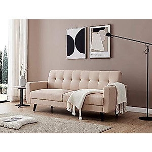 Meiyum Mid-Century Modern Loveseat/Sofa/Couch, with Upholstered Fabric in Brown for Living Room, Bedroom, Office, Apartment - Beige