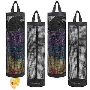 Plastic Bag Holder, 4 Pack Grocery Bag Holder for Plastic Bags, Mesh Hanging Storage Bag Dispenser Shopping Bag Holder Trash Bags Grocery Bag Organizer