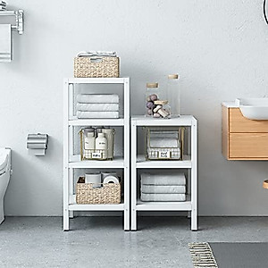 IOTXY Open Shelving Storage Rack - 3-Tier Freestanding Solid Wood Shelves Unit, Multipurpose Display Stand for Bathroom Living Room Laundry, Square Corner Rack, Bookshelf, White