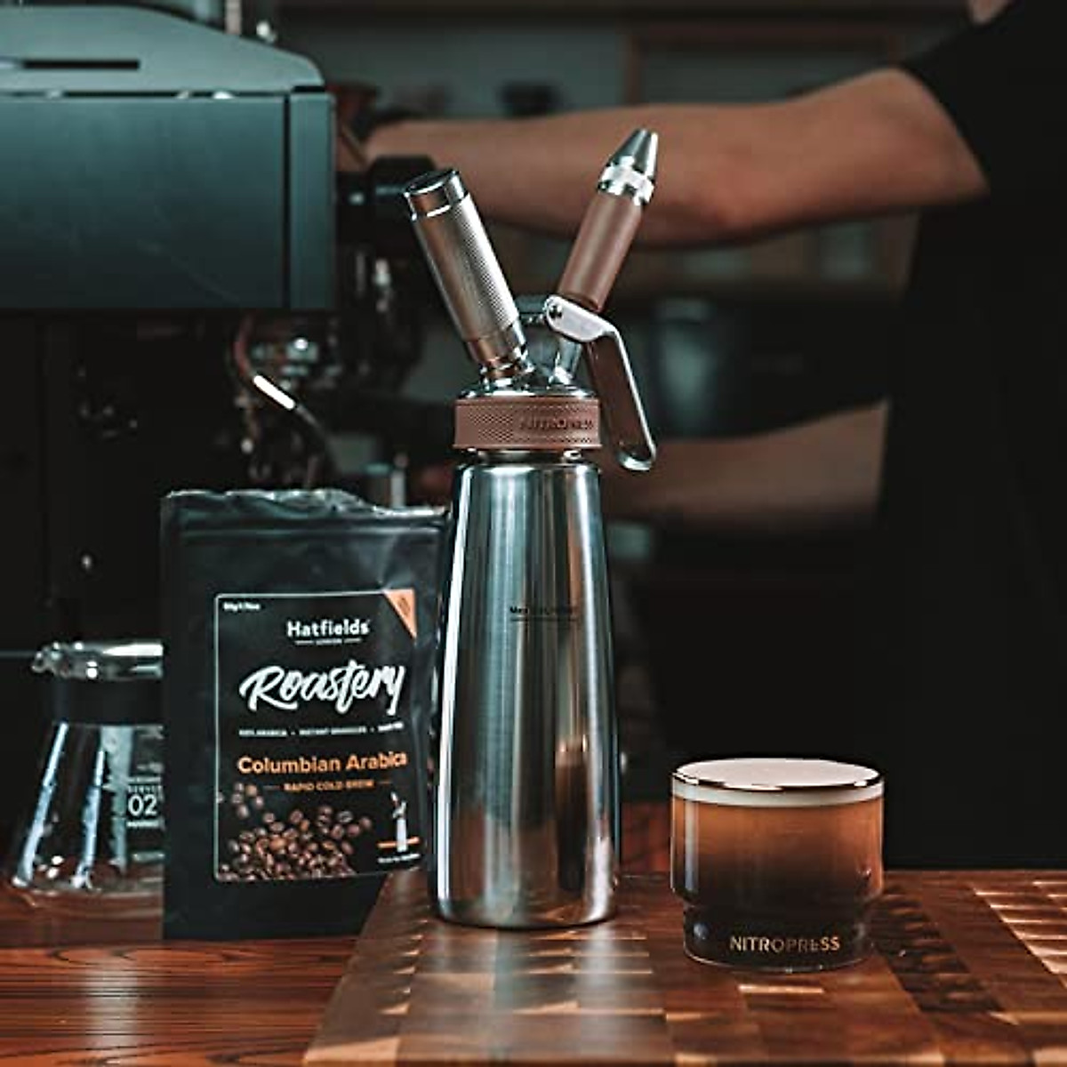 Hatfields London NitroPress Nitro Cold Brew Maker And Dispenser, Nitrogen Infuser, Cold Brew Kit with 10 Nitrogen Cartridges