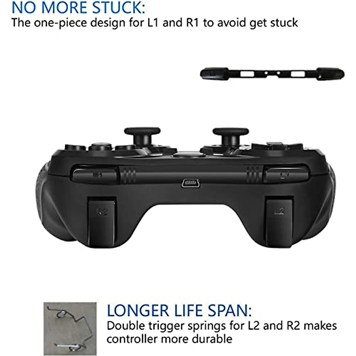 Diswoe Controller for PS-3, Wireless Bluetooth Controller Gamepad Joystick, Double Vibrating Controller for Play_station 3 with Charger Cable Cord Thump Grips