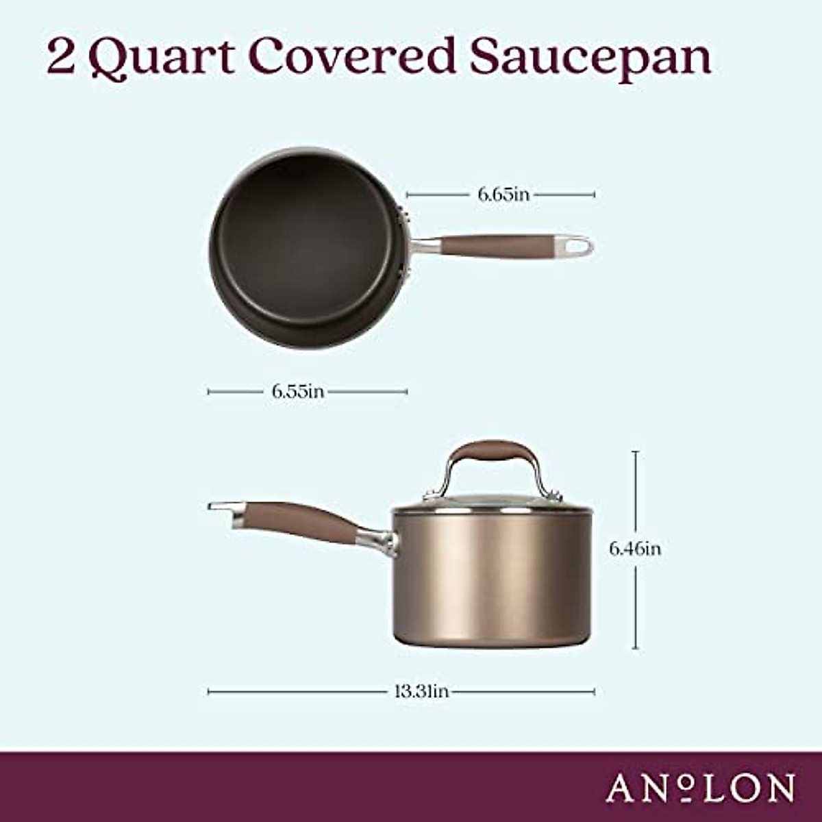 Anolon Advanced Home Hard Anodized Nonstick Sauce Pan/Saucepan with Straining and Lid, 2 Quart (2 Qt Covered Saucepan, Bronze)