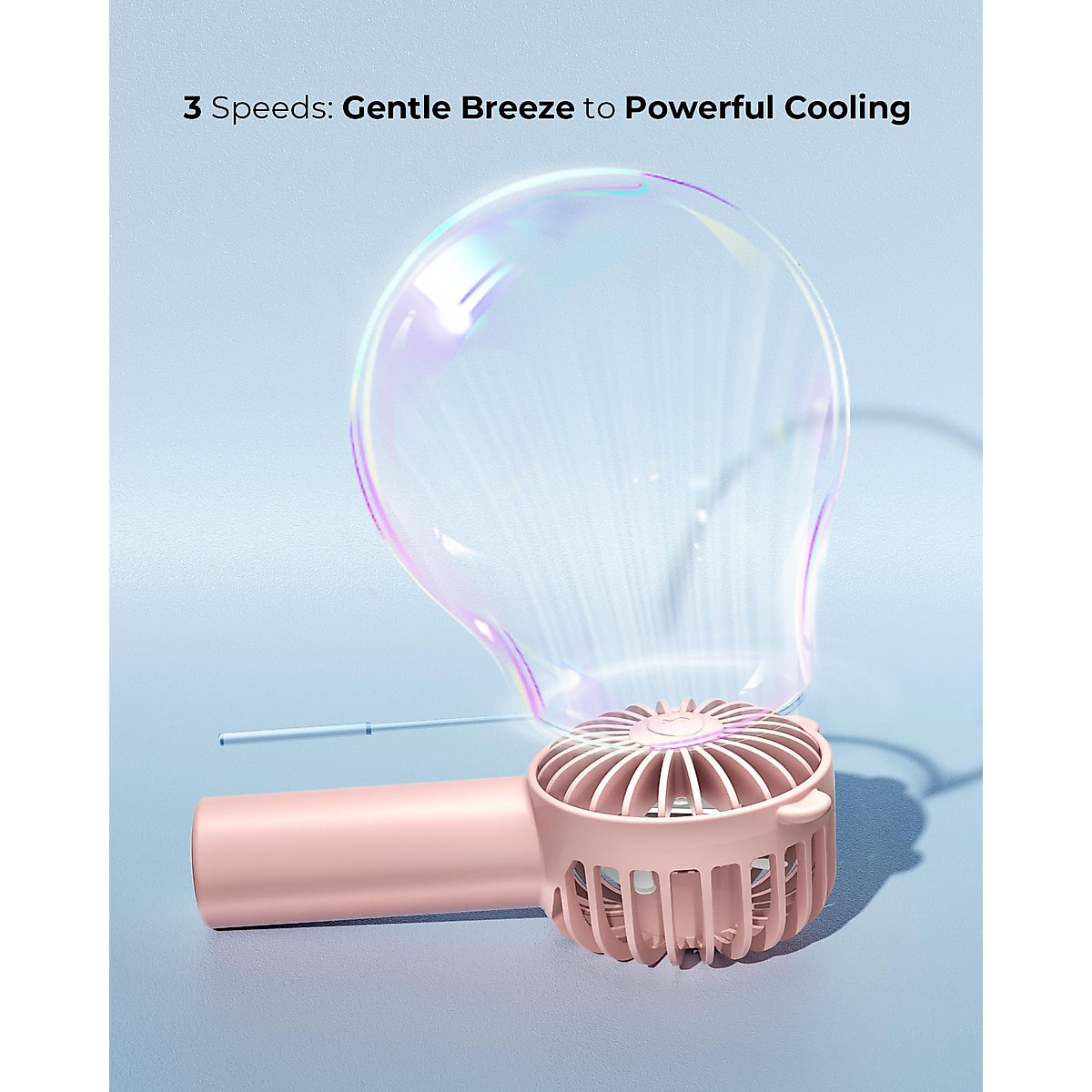 Mini Fan, Portable Fan with 3 Speeds for 2000mAh Battery USB-C Rechargeable, 3-Speed Quiet Operation, Stylish Handheld Fan for Outdoors & Travel