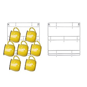 Ymeibe Wall Mounted Coffee Mug Rack with 7 Hooks Large Metal 3 Tiers Coffee Cup Holder for Coffee Mugs, Teacups, Mason Jars, Display, Organizer and Storage Hangers, Set of 2 (White)