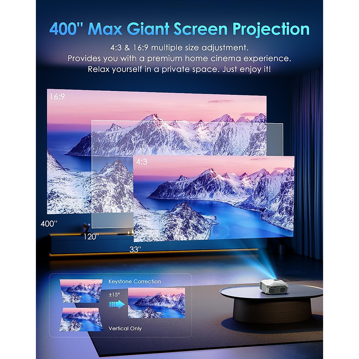 YOWHICK Projector with 5G WiFi Bluetooth, Native 1080P 10000 Lumen HD Outdoor Video Projector Support 4K, Home Theater Movie Projector Compatible with HDMI, VGA, USB, Laptop, iOS Android Phone, White