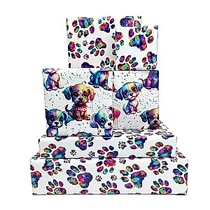 Dtiafu Dog Wrapping Paper - Colorful Paw Wrapping Paper for Boys Girls Kids Birthday Baby Shower Holiday - 20 X 28inch Per Sheet(8 Sheet Folded Flat)