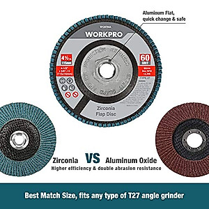 WORKPRO 5 Pack Zirconia Flap Disc, 60 Grit, Angle Grinder Sanding Disc, 4-1/2 inch Grinding Wheels, Flap Wheel Type#27 for Metal Grinding, Blending and Smooth Finishing