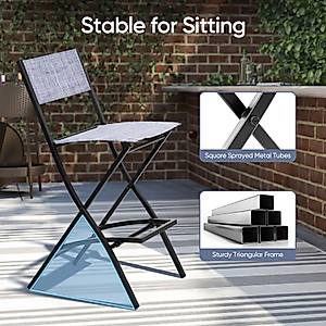 Outdoor Patio Bar Stools Set of 2, Folding Counter Height Stool with Footrest and Heavy-duty Metal Frame, Outdoor Bar Chairs with Breathable Textilene Fabric, Patio Bar Sets for Balcony, Poolside