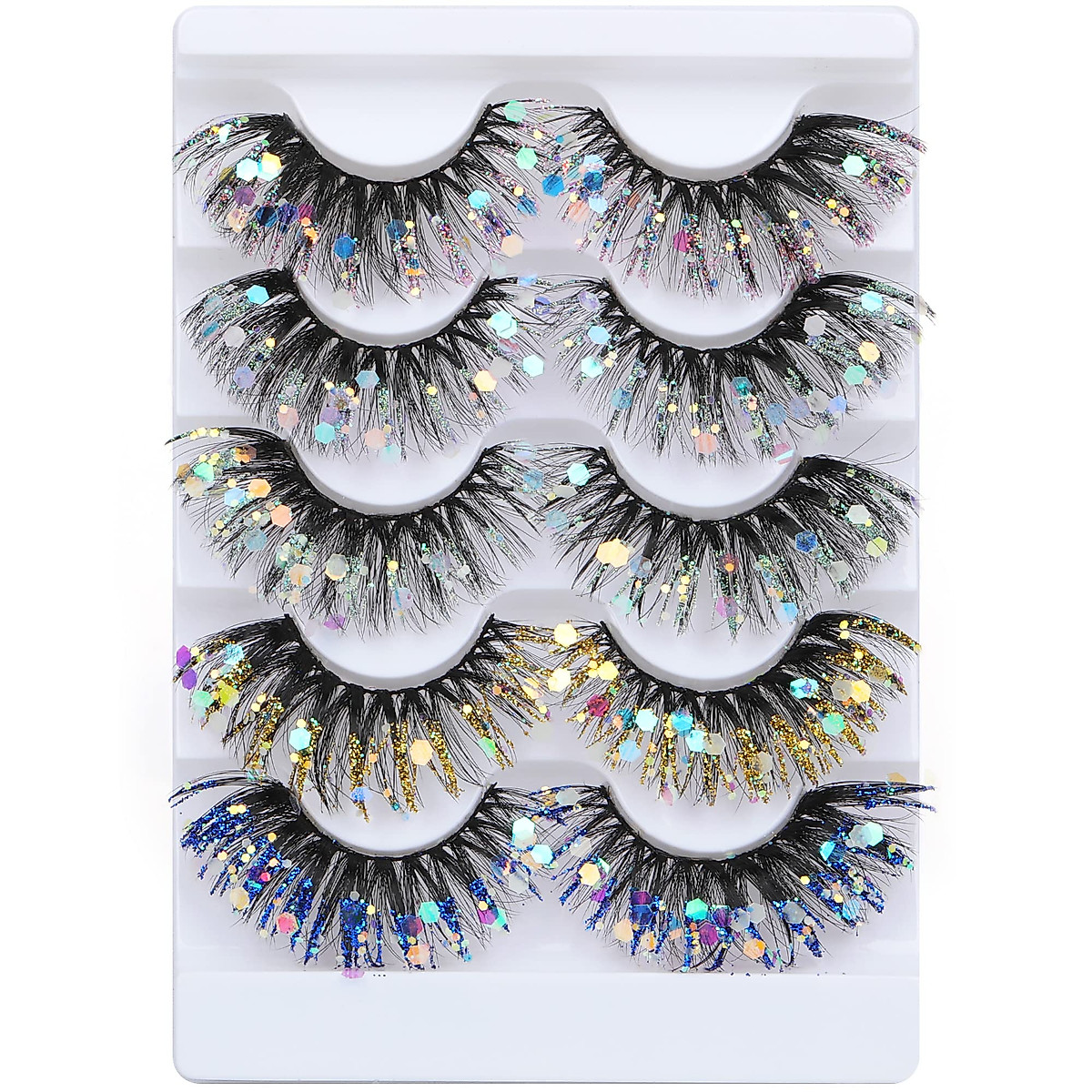 Glitter Lashes Colored False Eyelashes Wispy Lashes 5 Pairs Dramatic Lashes Cat Eye Festival Lashes Pack 5 Style by Zegaine