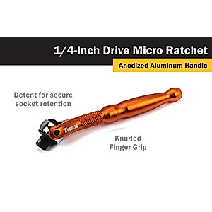 Titan 11322 1/4-Inch Drive x 4-Inch 90-Tooth Swivel Head Micro Ratchet - Orange