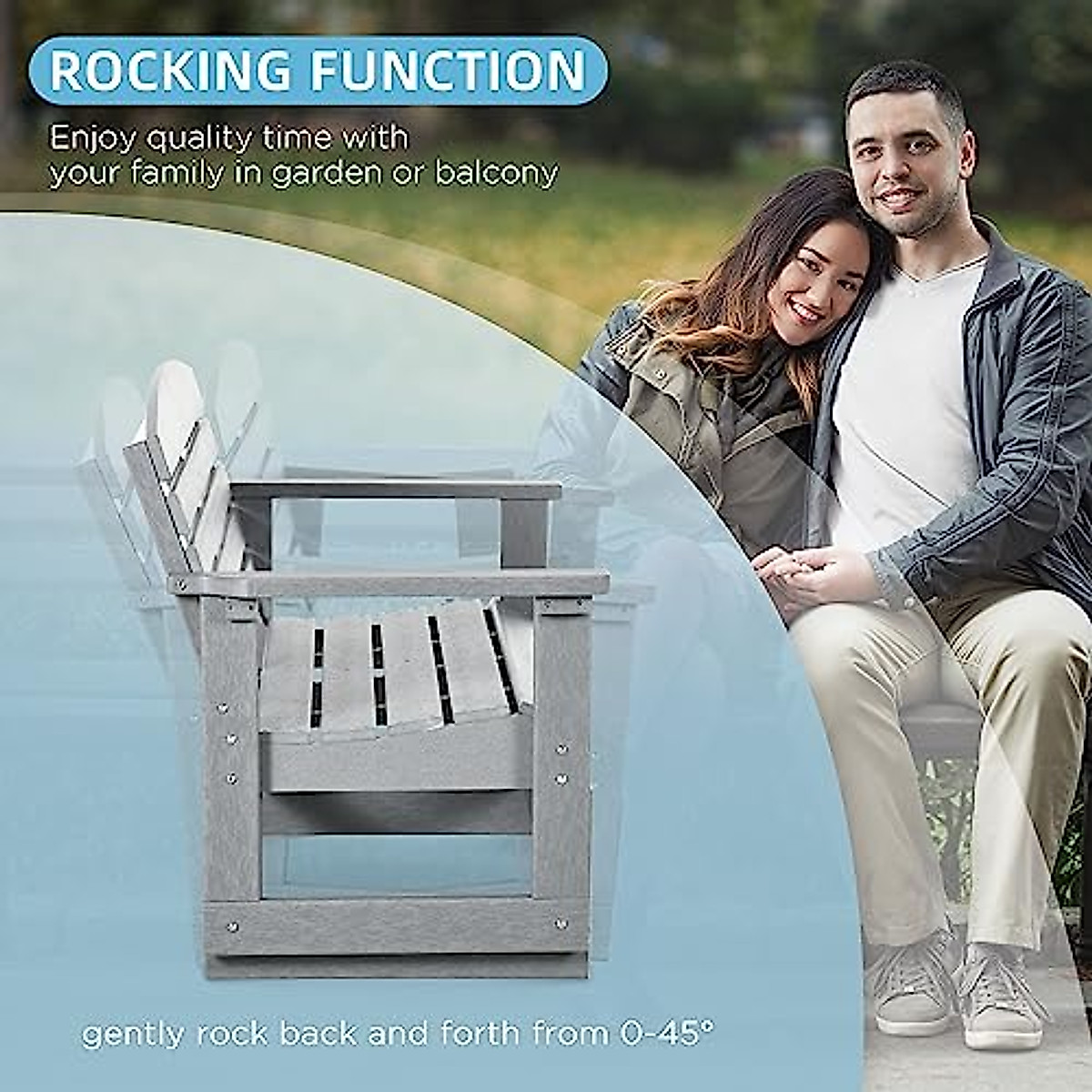 Outsunny 2-Person Outdoor Glider Bench Patio Double Swing Rocking Chair Loveseat w/Slatted HDPE Frame for Backyard Garden Porch, Light Gray