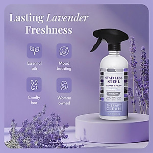 Therapy Stainless Steel Cleaner Kit - Plant-Based, Solvent-Free, Natural Essential Oils - Removes Fingerprints, Water Marks, Residue and Grease from Appliances (Single)