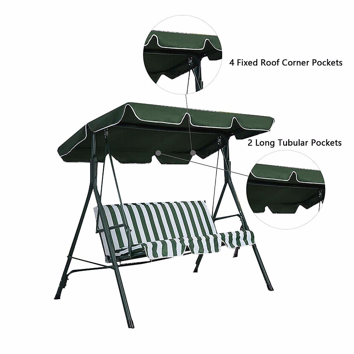 Swing Canopy Replacement, Waterproof Swing Top Cover Canopy 300D Replacement Garden Patio Porch Yard Outdoor, Top Cover Only (Green) (04OGD0007A)