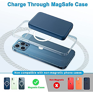 AOGUERBE Magnetic Wireless Portable Charger, 10000mAh Wireless Power Bank PD 22.5W Fast Charging with USB-C LED Display Mag-Safe Battery Pack Compatible for iPhone 15/14/13/12 Pro/Mini/Pro Max（Blue）