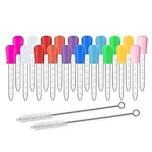 20 PCS Liquid Droppers with 2 Clean Brushes - 5ml Clear Silicone Eye Pipettes Dropper with Bulb Tip for Kids Candy Molds, Gummy Bear, Oil Science, Crafts Projects