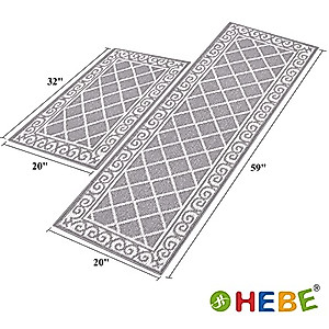 HEBE Kitchen Rug Sets 2 Piece with Runner Non Slip Kitchen Rugs and Mats Washable Kitchen Mats Set for Floor Indoor Doormat Runner Rugs for Kitchen Laundry Hallway Entryway