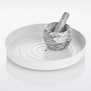 mDesign Rustic Lazy Susan Turntable Metal Spinner Tray - Kitchen Cabinet, Pantry, Fridge, Cupboards, or Counter Organizing, Fully Rotating Organizer for Food, Spices, and Condiments, 12" Round, White