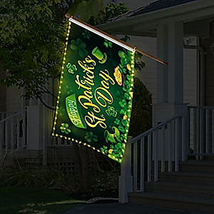 Happy St Patrick's Day Flag 3 x 5 ft Double Sided, Green Shamrocks Leaf Flag Large Fabric Irish Saint Patrick Flag Banner for St Patricks Day Holiday Garden Yard House Decoration Outdoor Indoor
