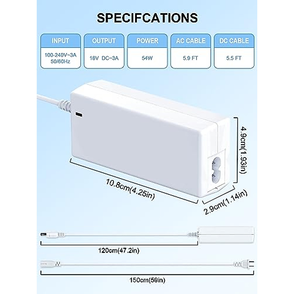 18V 54W Power Adapter Charger Replacement for Cricut Explore Air 2,Cricut Maker（White）