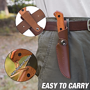 FLISSA 9" Fixed Blade Knife, D2 Steel Hunting Knife for Camping, Outdoor, Bushcraft and Survival, Wood Handle, Leather Sheath Included, Gifts for Husband, Father, Friend