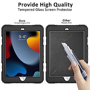 iPad 9th/8th/7th Generation Case, iPad 10.2 Case 2021/2020/2019, [Kid Proof] ambison Full Body Protective Case with 9H Tempered Glass Screen Protector, 360° Rotatable Kickstand & Hand Strap (Black)