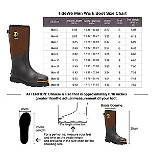 TIDEWE Rubber Work Boot for Men with Steel Toe & Shank, Waterproof Anti Slip Hunting Boot, 6mm Neoprene Hunting Boot, Sturdy Brown Rubber Boot for Manufacturing, Construction, Farming, Size 11
