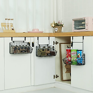 Over Cabinet Door Organizer, Storage Basket 3 Pack with Name Plate Hang Over the Door Railing Grid Panel for Kitchen Pantry Bathroom Laundry, Holds Shampoo Cleaning Supplies Spice Dish Soap