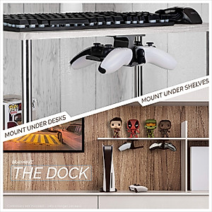 BRAINWAVZ [EOL] The Dock - Dual Game Controller Holder Under The Desk Mount for Xbox Series X, One, PS5, PS4, Switch, Streelseries, PC Gamepad & More, No Screws, Easy to Install, Black [EOL]