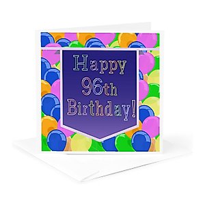Balloons with Purple Banner Happy 96th Birthday - Greeting Card, 6 x 6 inches, single (gc_174860_5)