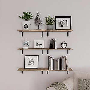 WOPITUES Floating Shelves Set of 6, Wood Floating Shelves for Wall Decor, Rustic Farmhouse Floating Shelves for Bedroom, Bathroom Shelves for Wall Storage, Book Shelves for Living Room-Rustic Brown