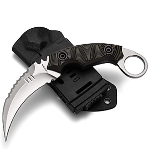 KIASLORE Karambit Knife Outdoor Survival claw Tactical teeth Knife D2 Steel Double Edged Fixed Blade Camping Survival Knife & Hunting Knives with Snake pattern Handle & Knife Sheath (White / w Snake pattern Handle)
