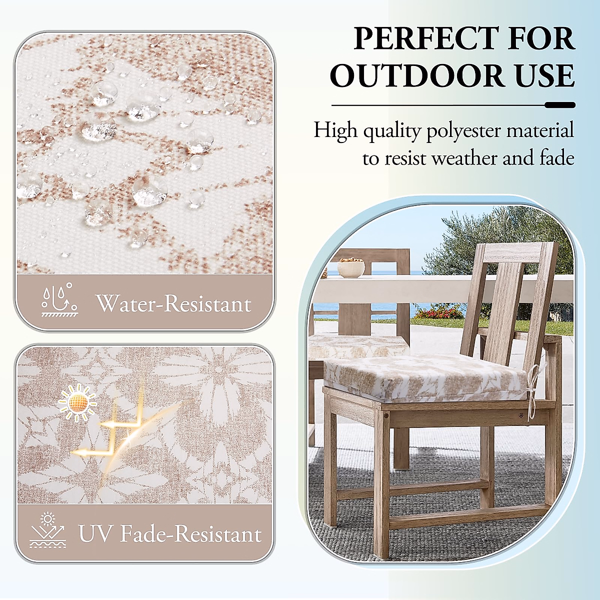 Wellsin Outdoor Chair Cushions for Patio Furniture - Outdoor Cushions for Chairs - Water Resistant Patio Chair Cushions Set of 4, 18.5"X16"X3", Flower Beige