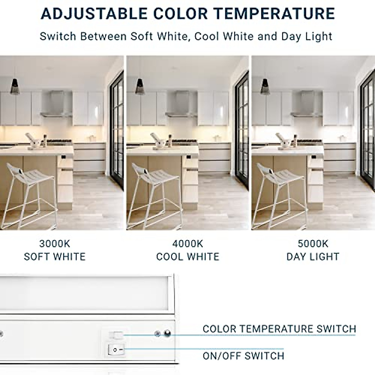 PARMIDA LED Swivel Under Cabinet Lighting, Hardwired or Plug-in Installation, 8 Inch, 6W, 3CCT Color Selectable - 3000/4000K/5000K, Rotatable Lens, Dimmable, Linkable, 120V, 360LM, White